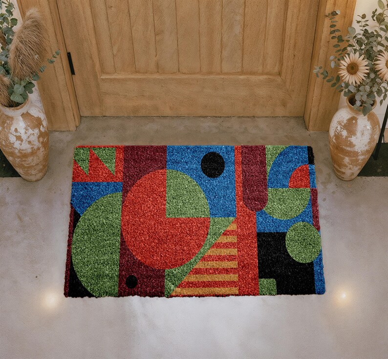 Mid Century Modern Welcome Mat, Colorful Abstract Doormat, Multicolor ...