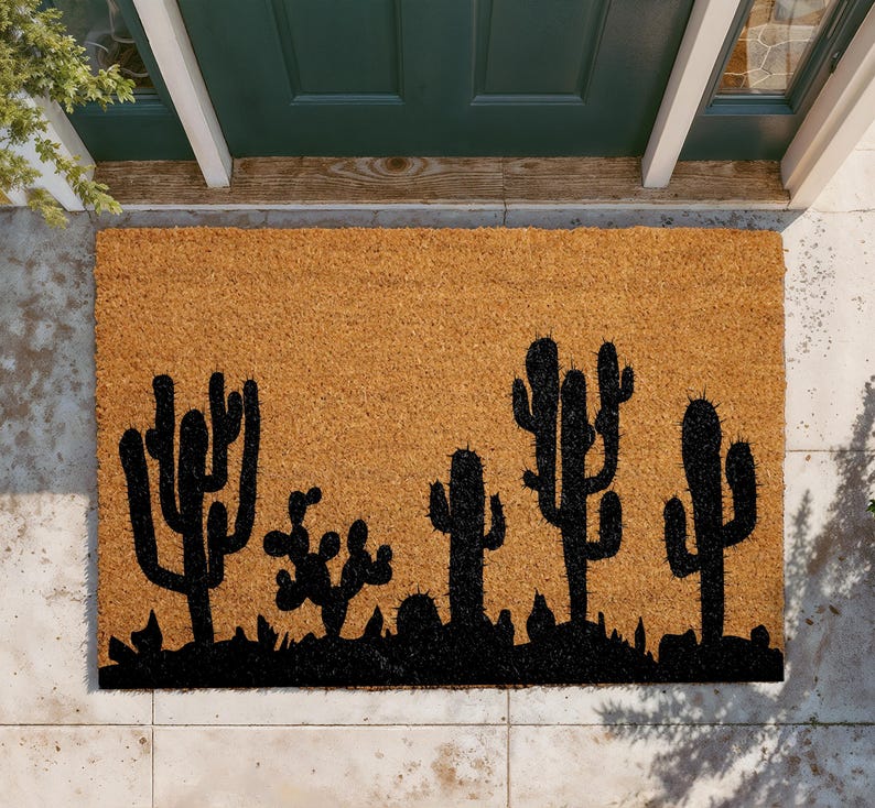 Boho Southwestern Cactus Doormat, Rustic Desert Welcome Mat, Farmhouse ...