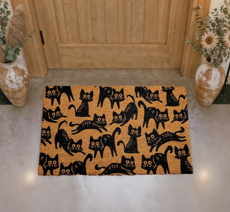 Whimsical Cat Doormat, Funny Kitty Welcome Mat, Cute Animal Coir Door ...