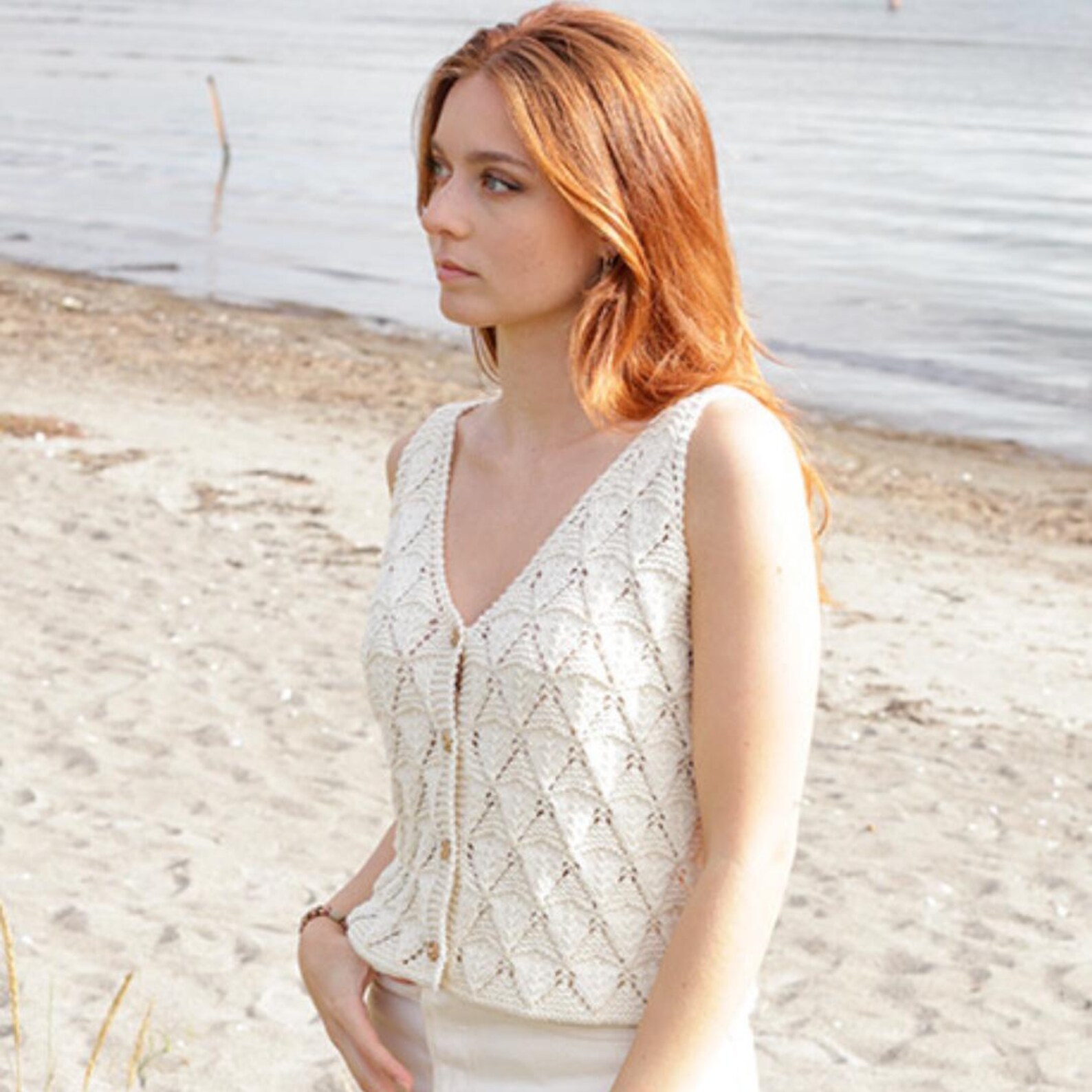 Dazzling Diamonds Vest Knitting Pattern, Lace Strap Top With Buttons ...