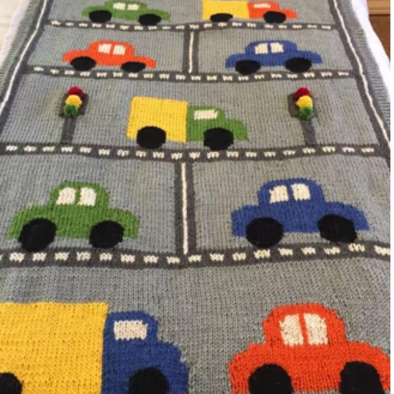 Traffic Throw Knitting Pattern – Kids Blanket PDF | Fun Road & Car ...