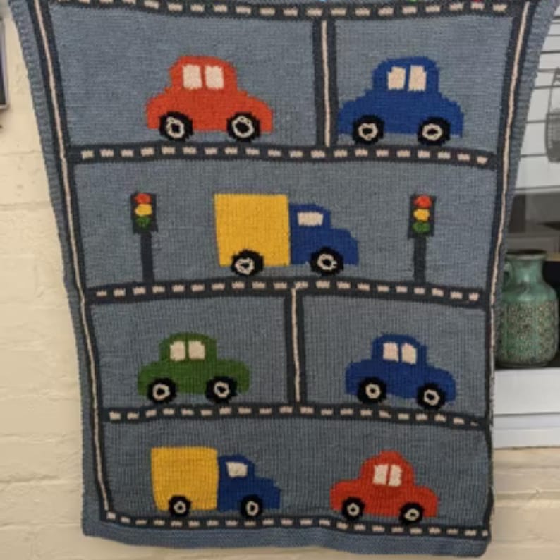 Traffic Throw Knitting Pattern – Kids Blanket PDF | Fun Road & Car ...