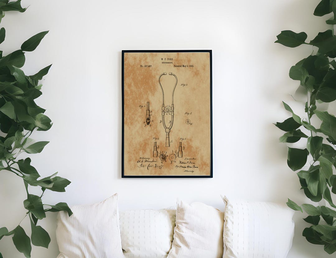1882 Vintage Stethoscope Patent | Antique Medical Wall Art | Doctor ...