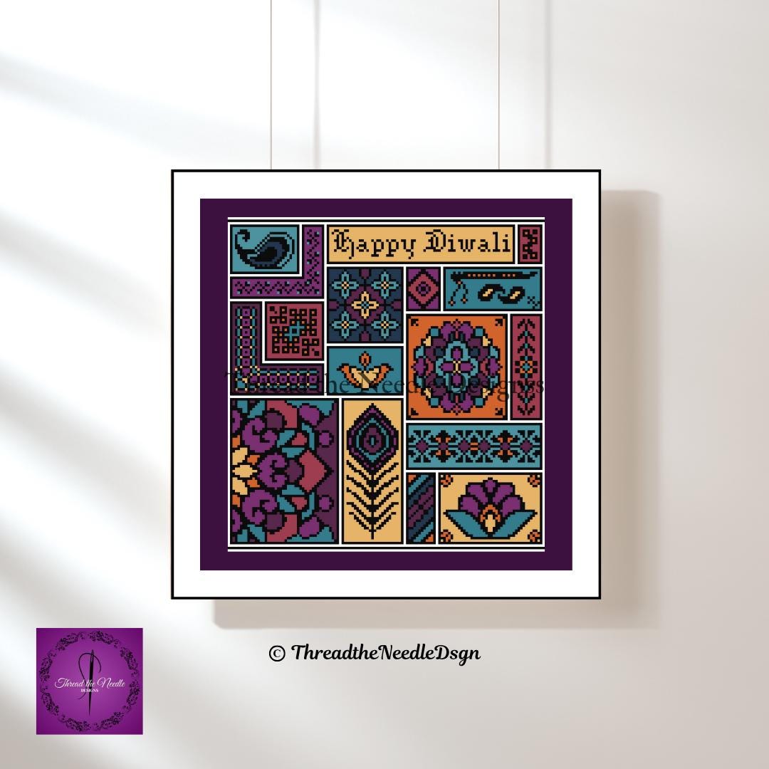 Diwali Mosaic Cross Stitch Pattern: Indian Rangoli Design (PDF) - Etsy