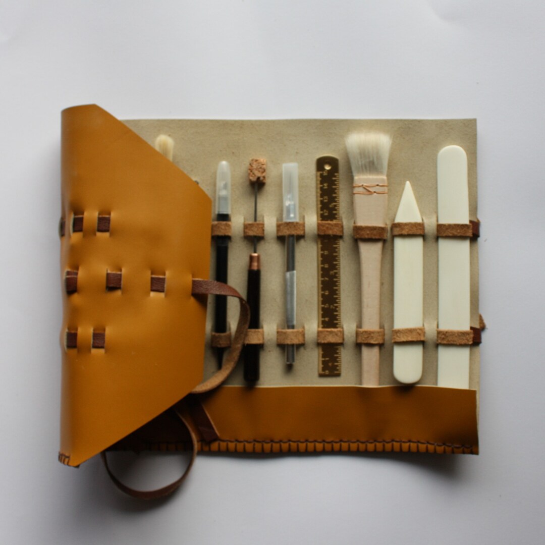 Bookbinding Kit With Ochre Leather Case, Bookbinding Kit for ...