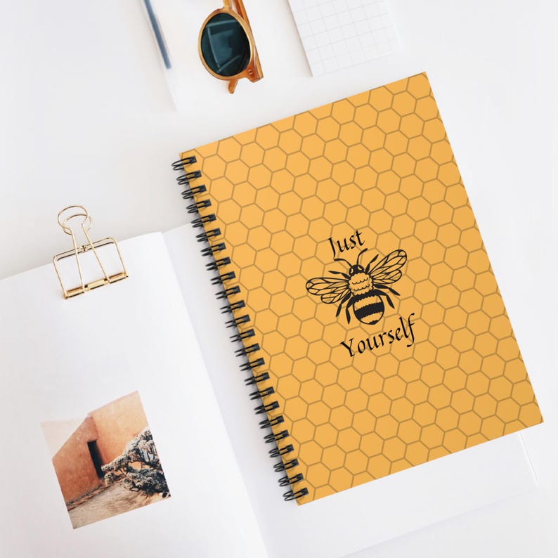 Bee-themed Spiral Notebook - Bee Yourself, Honeycomb Stationery ...