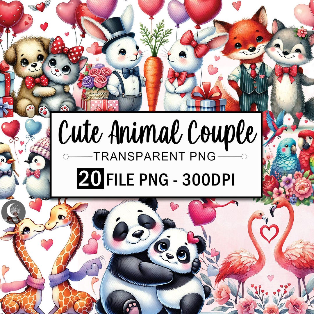 20+ Animal Couple Clipart Bundle, Valentine Couple Png, Valentine Day ...