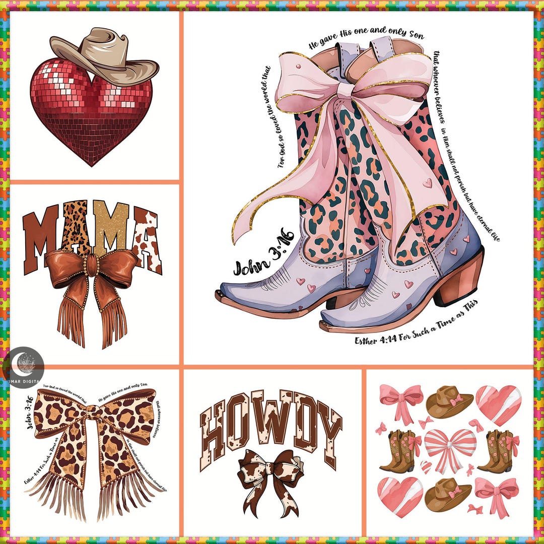 10+ Valentine's Day Png Bundle, Leather Coquette Bows Png, Cowboy Boots ...