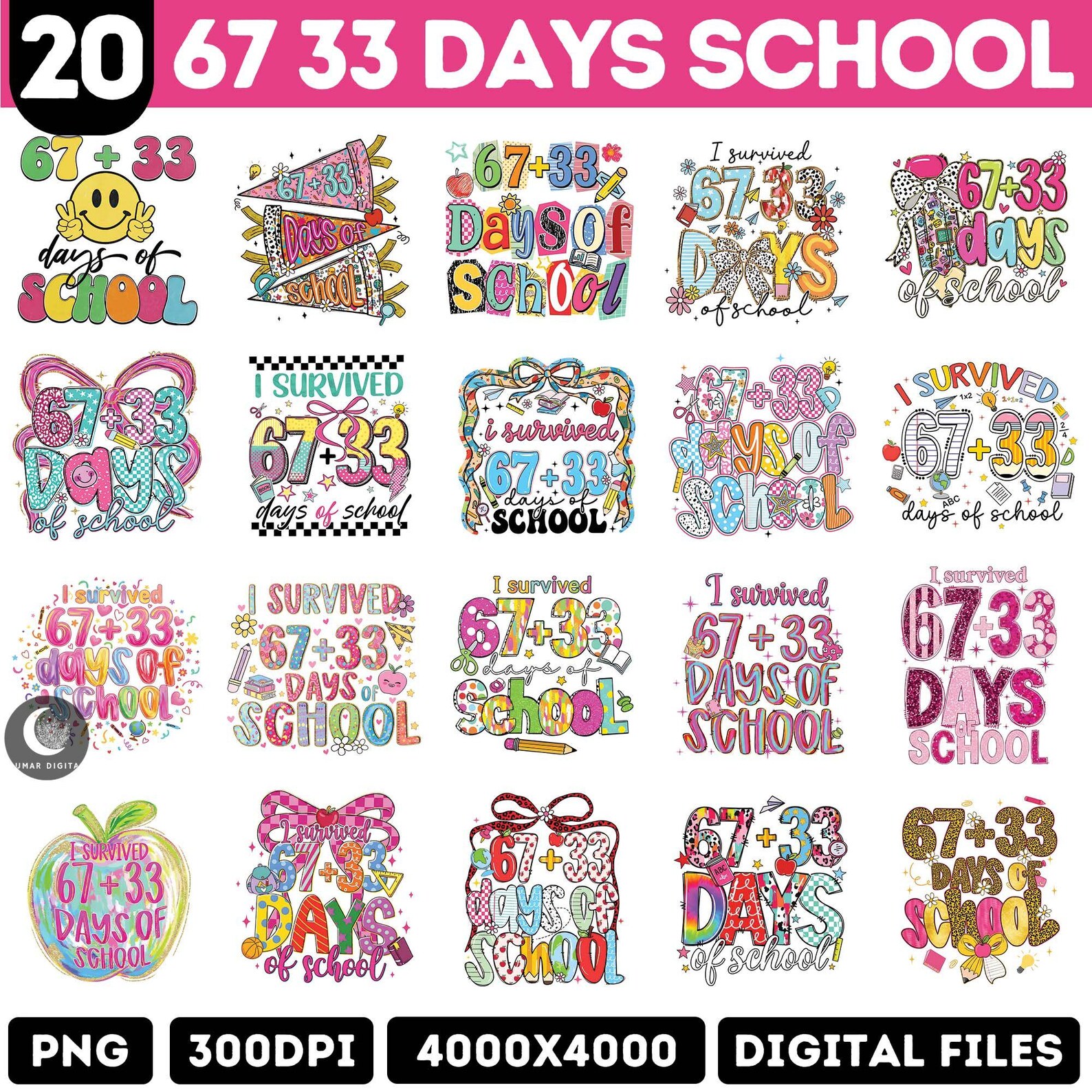 20+ I Survived 67 Png Bundle, 100 Days Png, 67 Meme Viral Png, 67 33 ...
