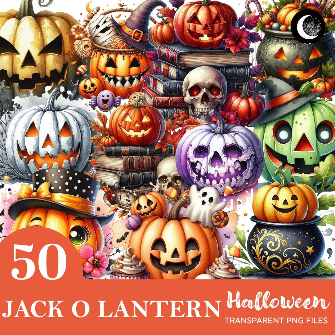 50 PNG Retro Halloween Clipart Bundle, Pumpkin Spice Png, Witch Hat ...