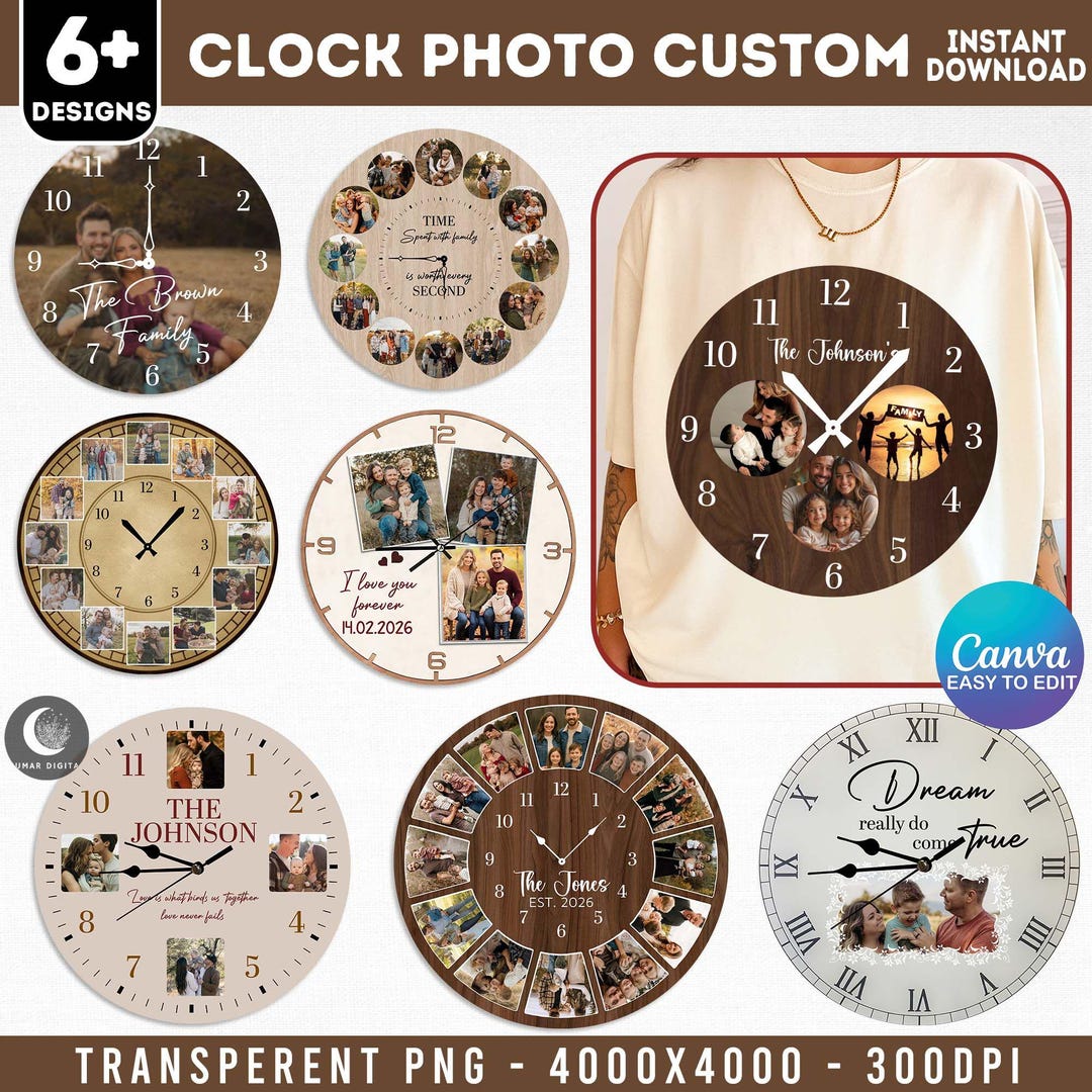 6+ Round Clock Canva Template, Custom Family Png, Personalized Editable ...