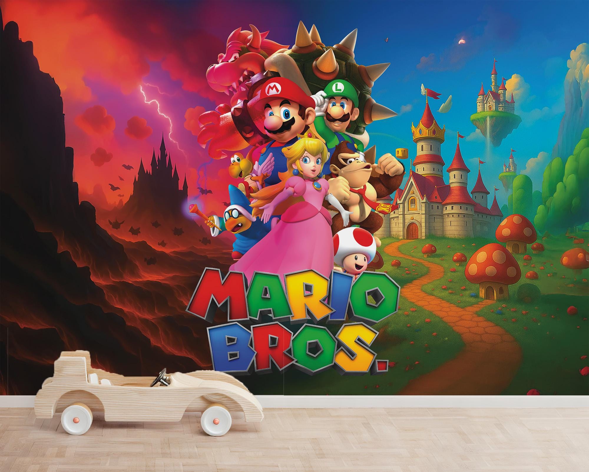 Mario Bros Wallpaper Pink Castle Wall Decal Luigi Wall Art Koppa Wall ...