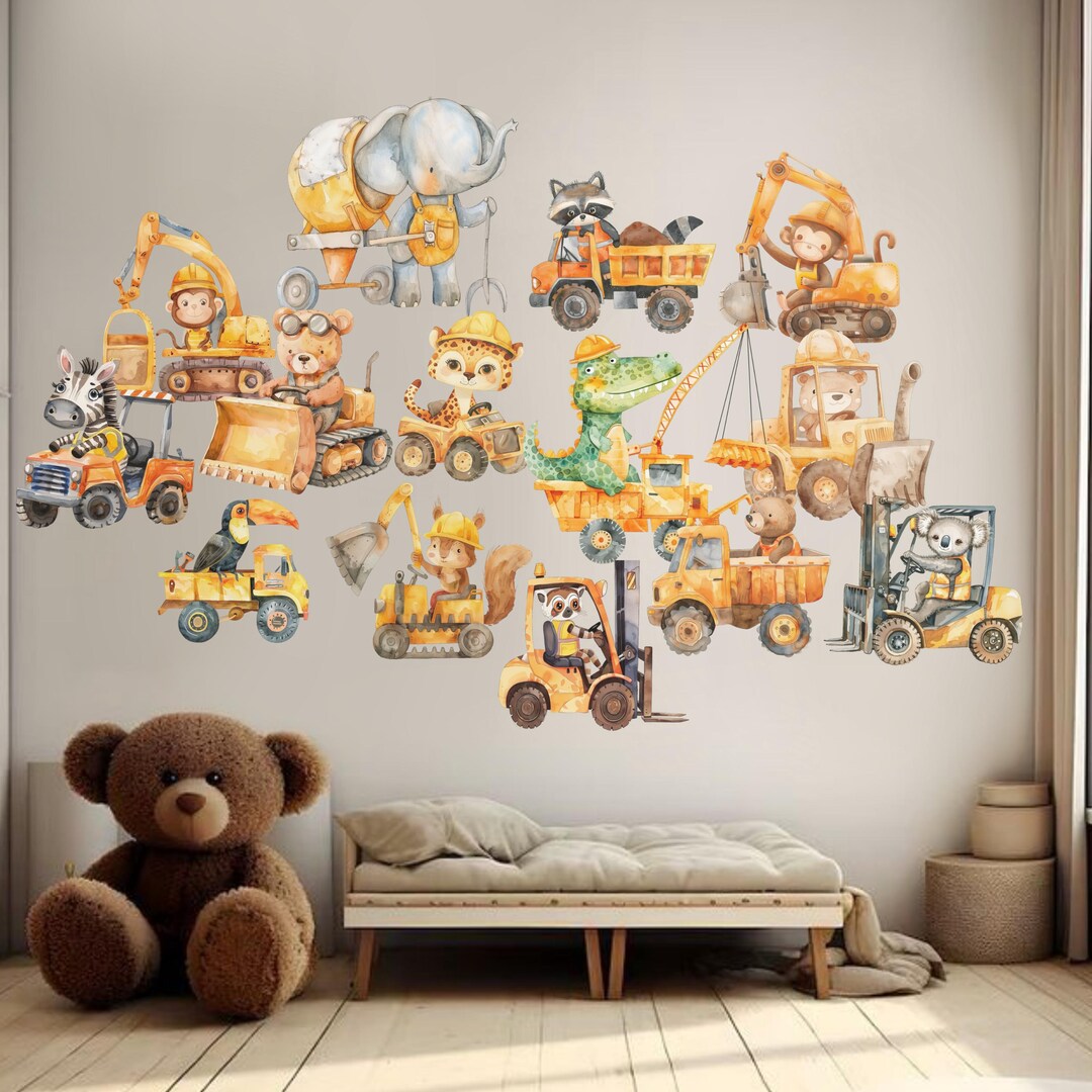 Removable Construction Animal Wall Decal Safari Animal Wall Sticker ...