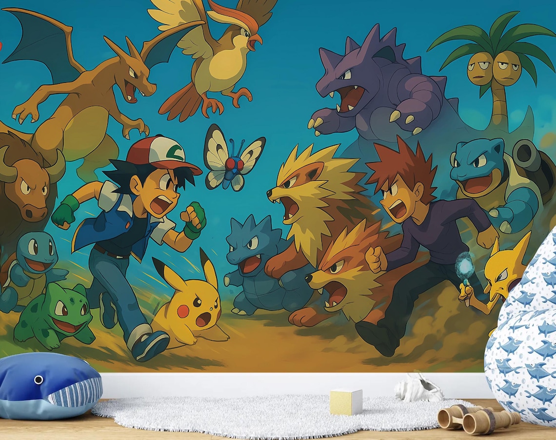 Pokemon Wallpaper Monster Wall Decal Pikachu Wall Mural Ash Ketchum ...