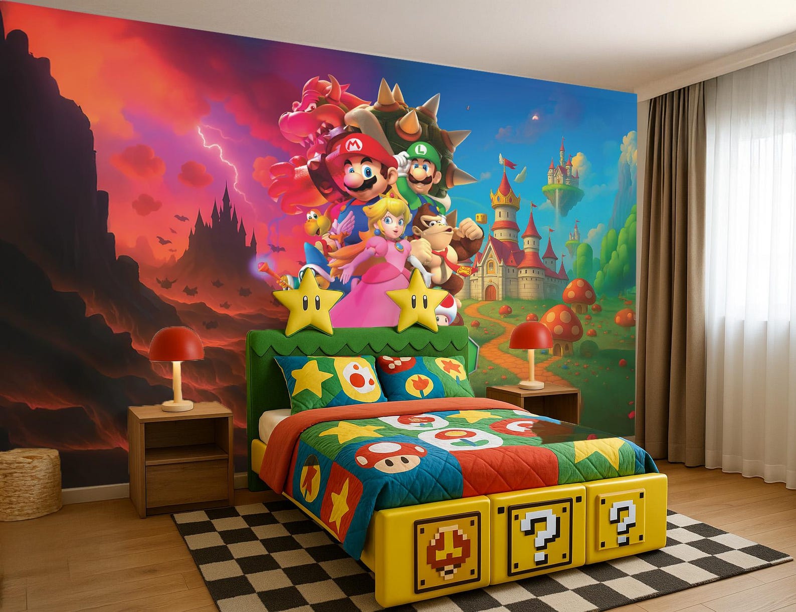 Mario Bros Wallpaper Pink Castle Wall Decal Luigi Wall Art Koppa Wall ...