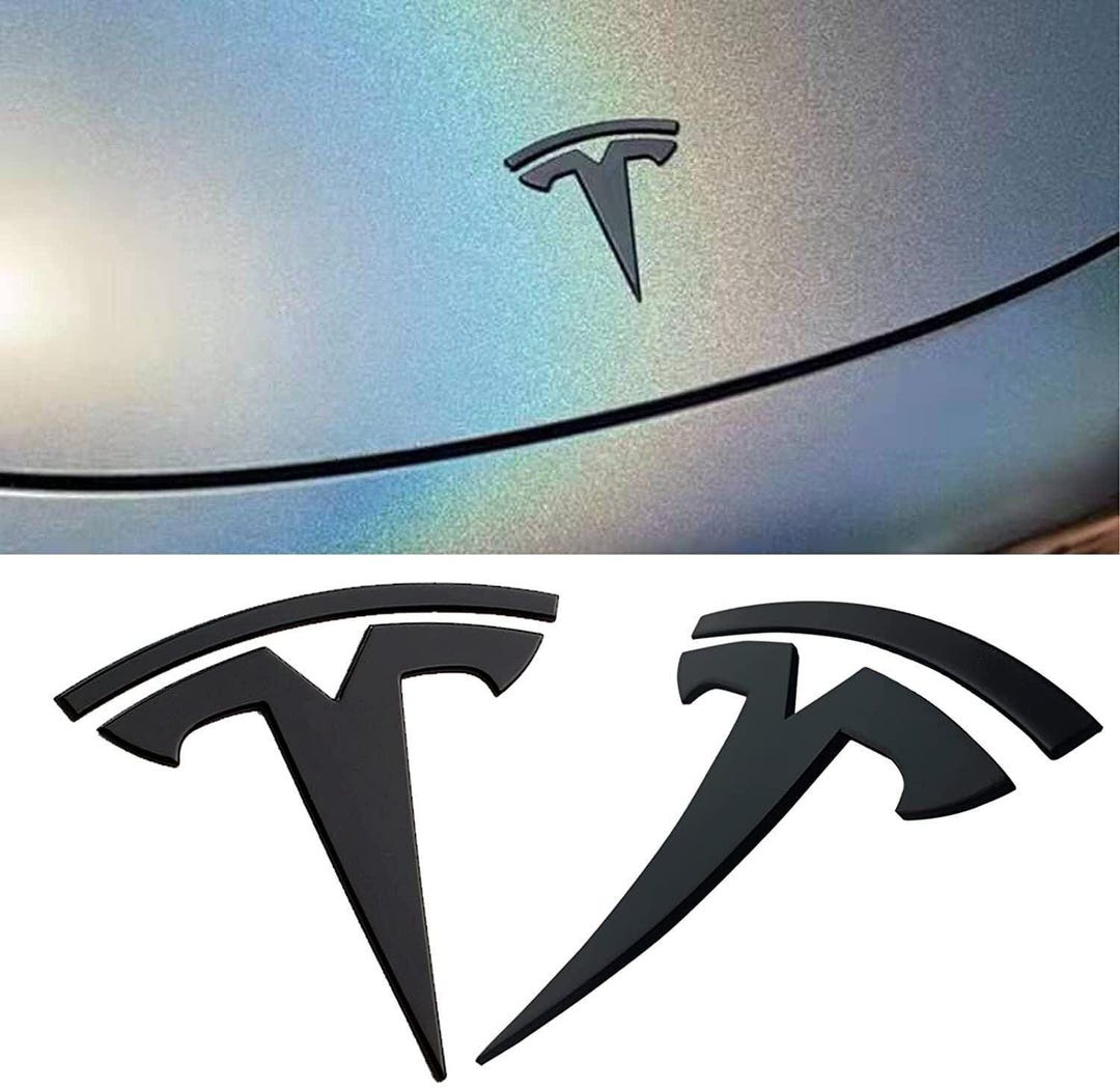 2pc Tesla Model Y Logo Emblems Matte Black Hood Rear Frunk T Badge ...