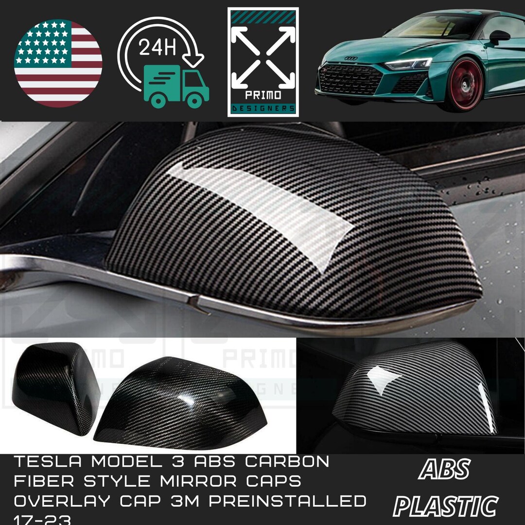 For Tesla Model 3 2017-2023 Carbon Fiber Style Mirror Abs Caps Pair ...