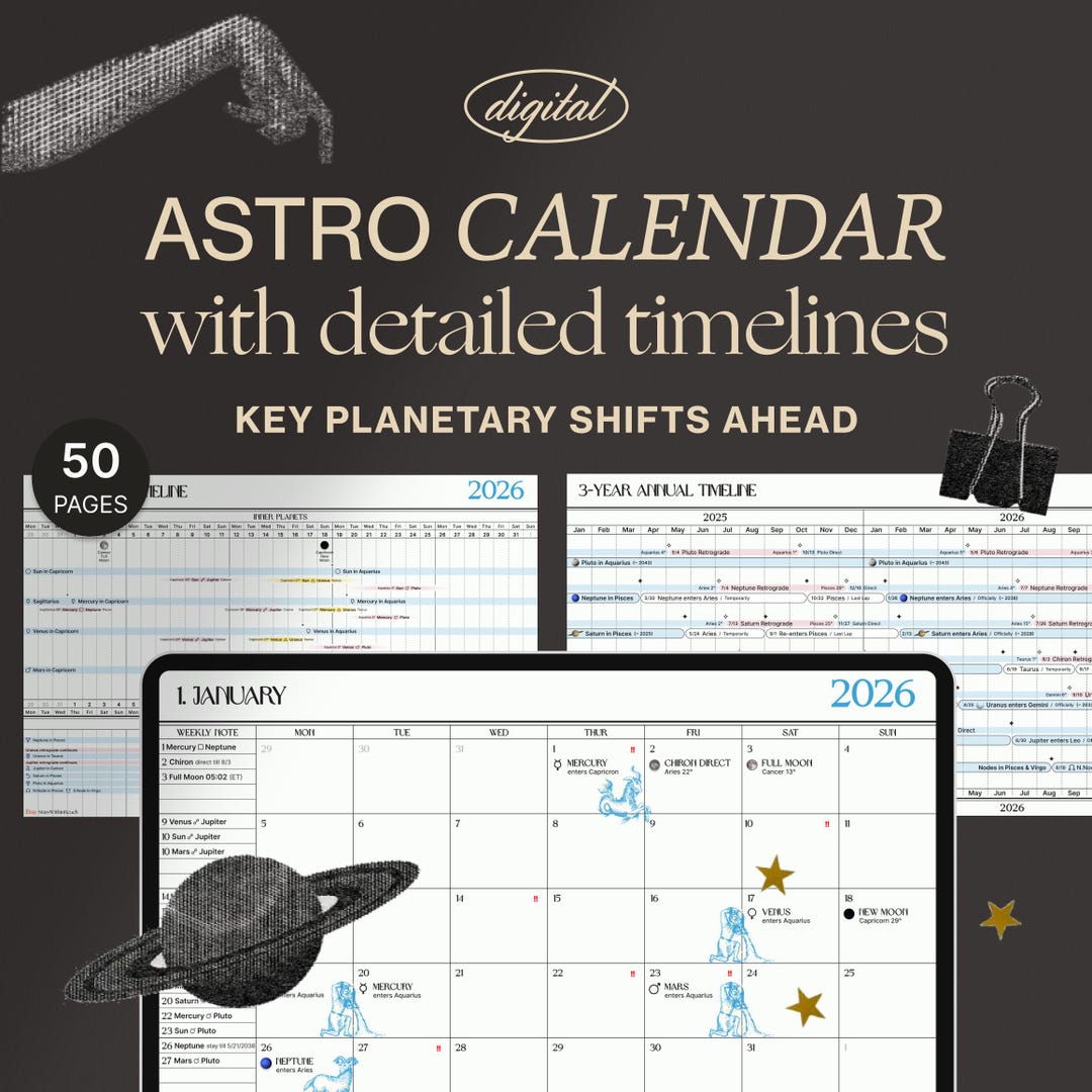 2026 Digital Astrology Calendar and Timelines | Monthly Annual Transits ...
