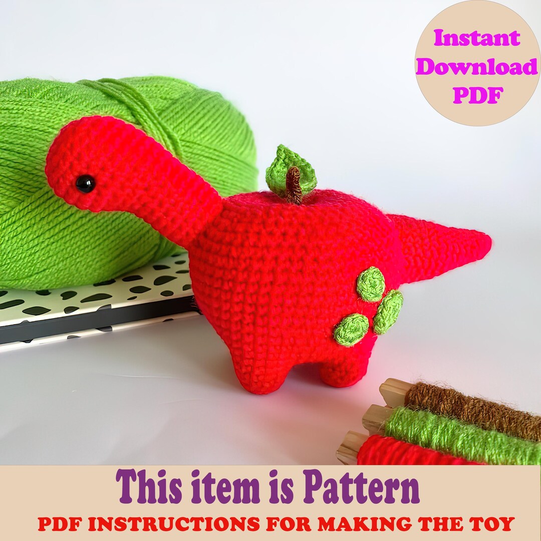 Apple Dinosaur Crochet Pattern PDF - Cute Amigurumi Dino Plush Toy ...