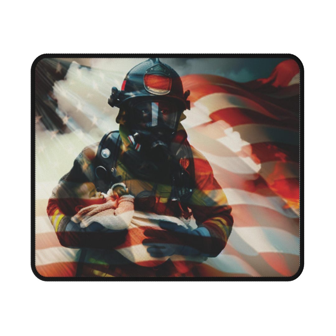 Patriotic Firefighter Mouse Pad - Non-slip Gaming Mat, Desk Accessory ...
