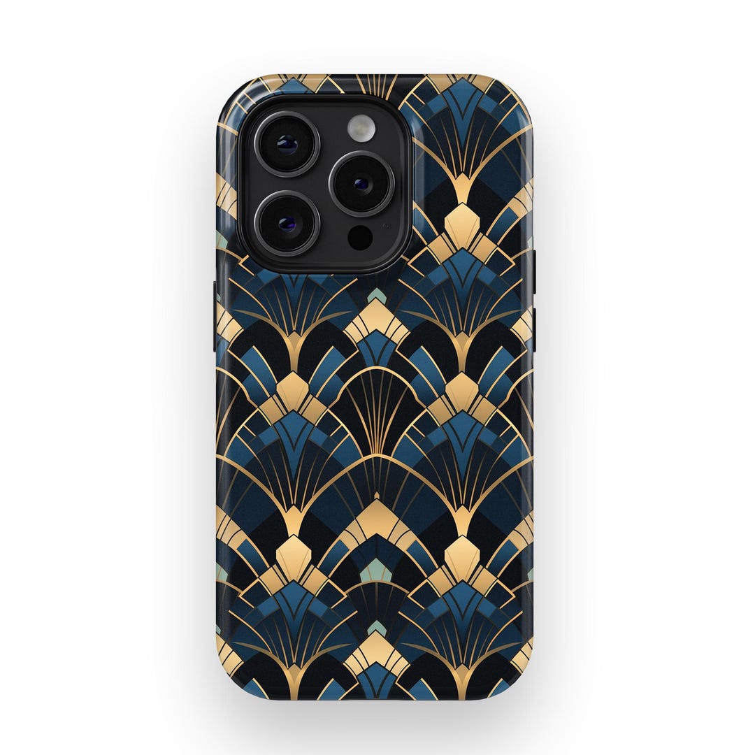 Elegant Art Deco iPhone Case | Glamorous Blue & Gold Design for iPhone ...