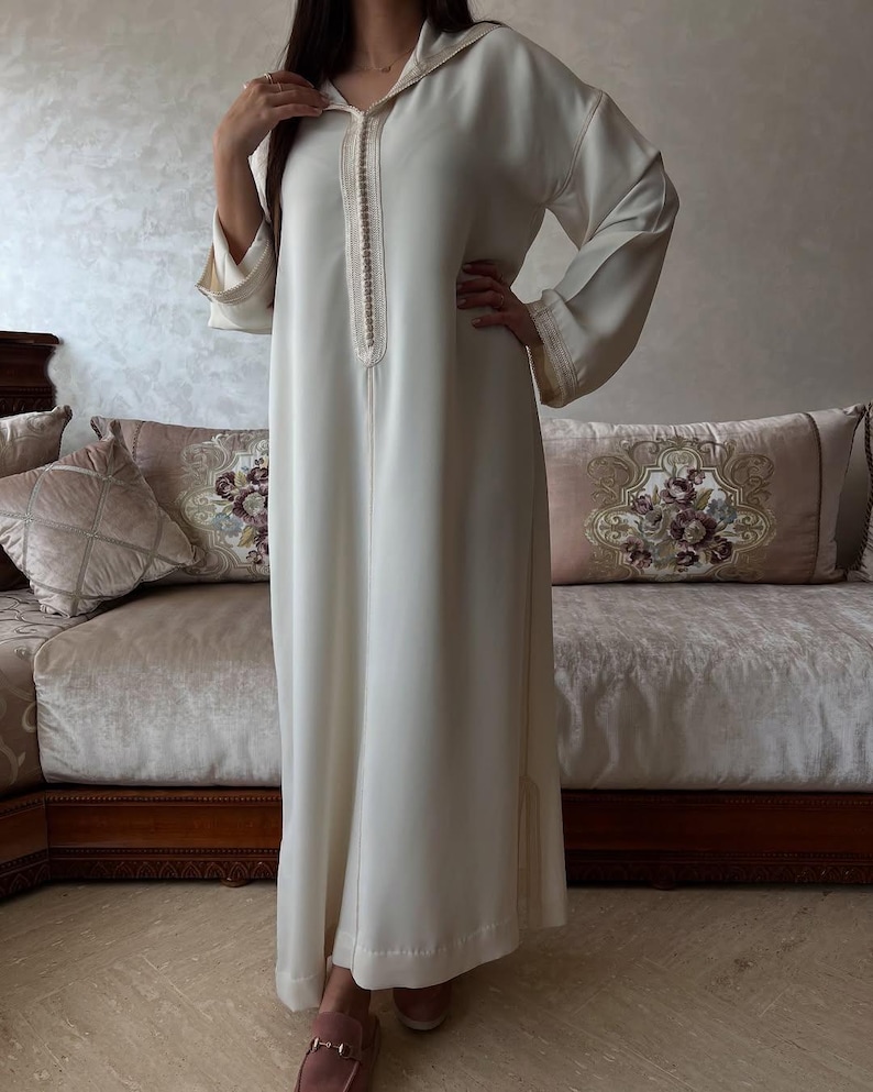 White Moroccan Jellaba Hooded Caftan, Ramadan Umrah Prayer Dress ...