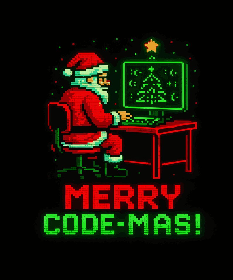 Retro 80s Pixel Santa Coding Digital Download – Merry Code-mas Pixel ...