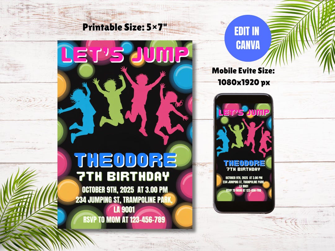 Trampoline Park Jump Party Invitation Printable and Mobile Evite ...