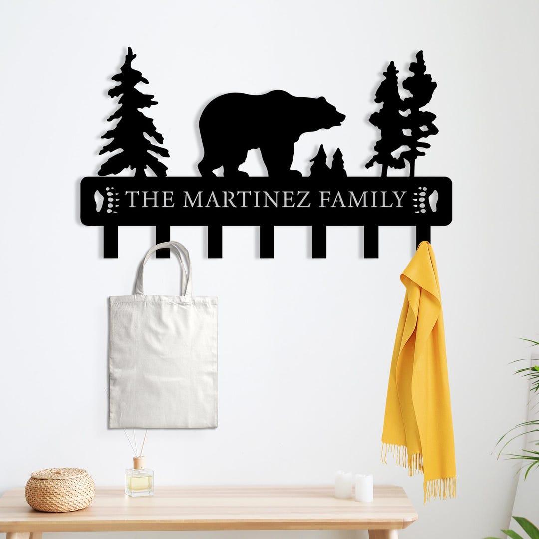 Custom Bear Family Metal Wall Coat Rack, Personalized Cabin Coat Rack ...