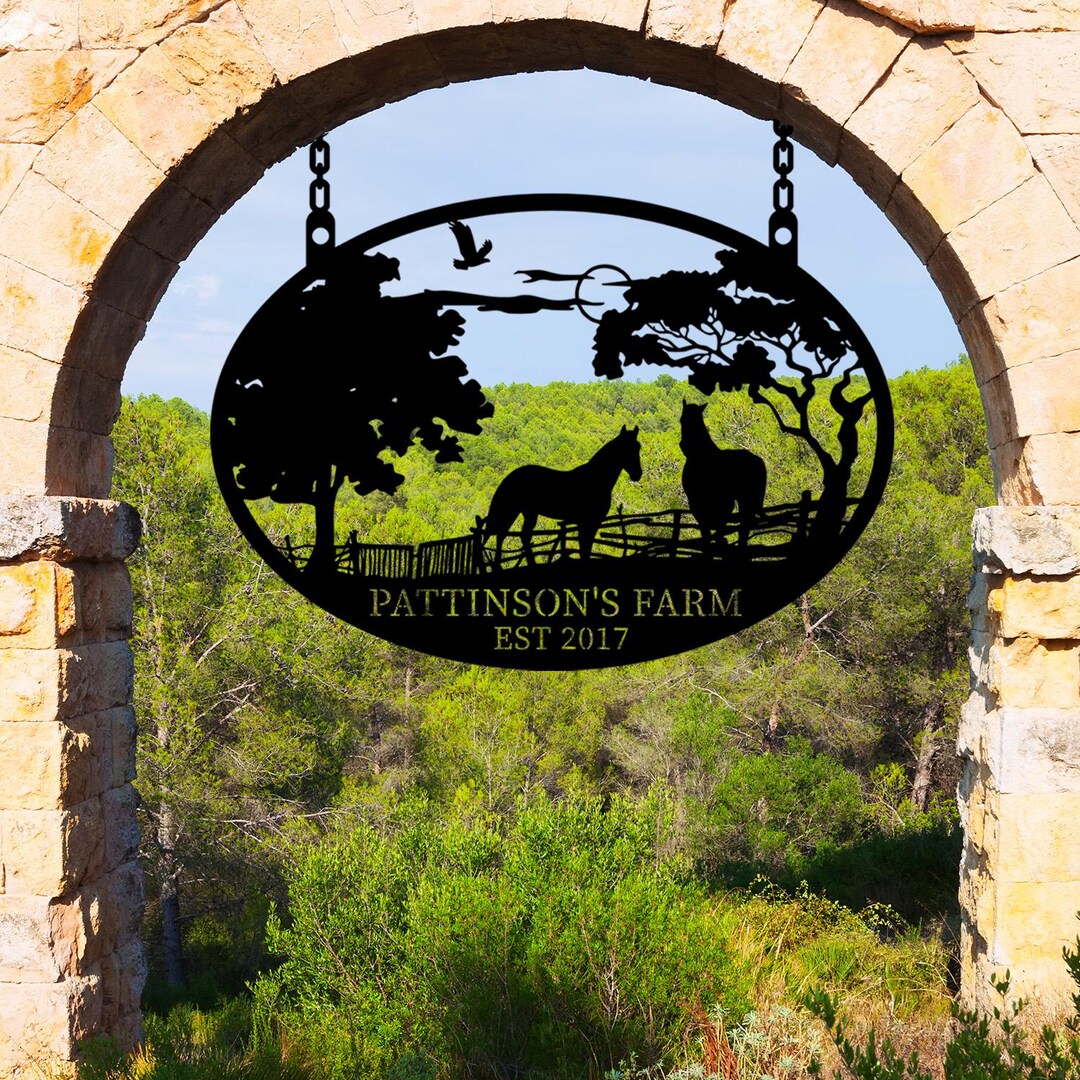 Custom Large Metal Ranch Entrance Sign, Personalized Farm Name, Horse ...