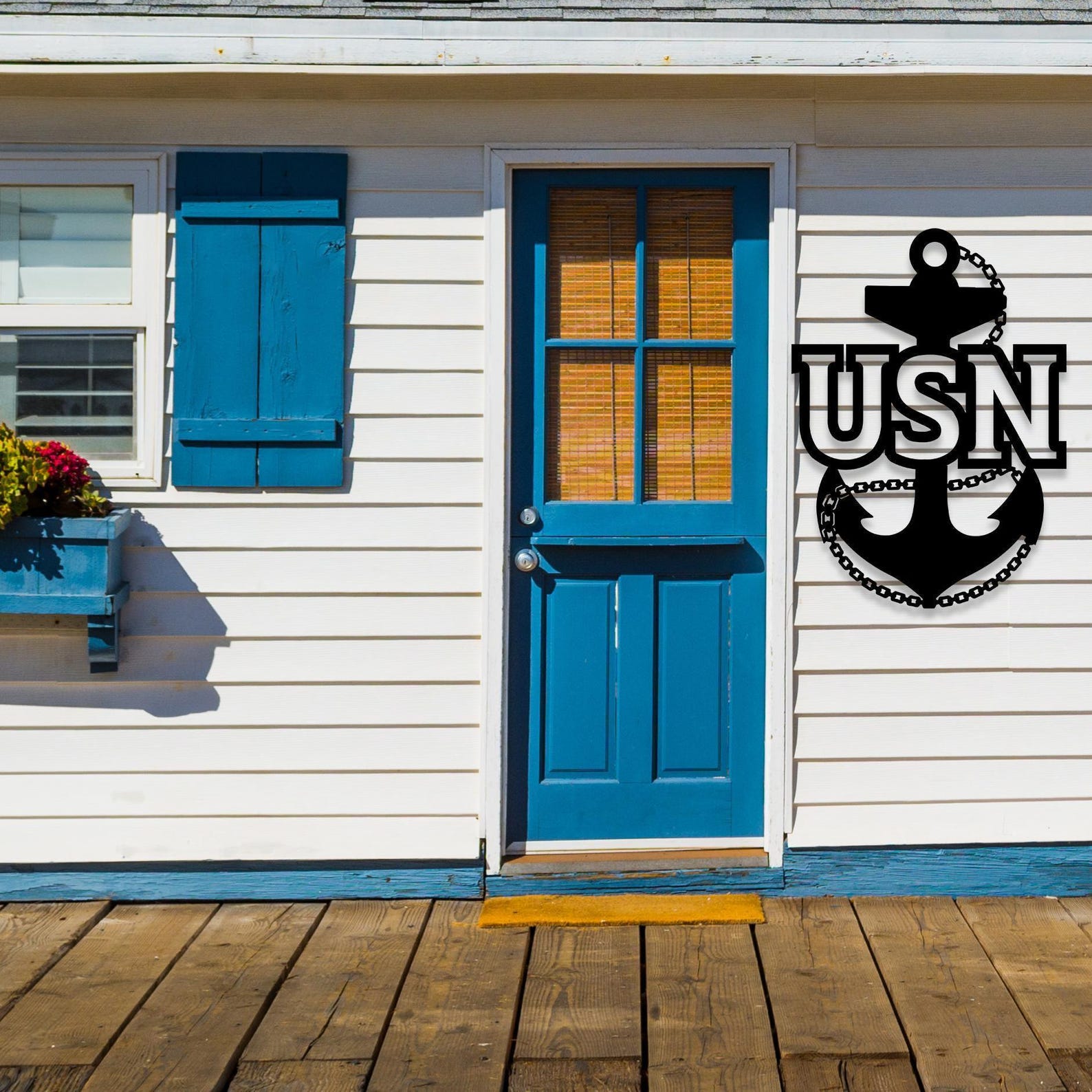 Metal US Navy Anchor Sign, Metal Anchor Decor, Outdoor Decor, Beach ...