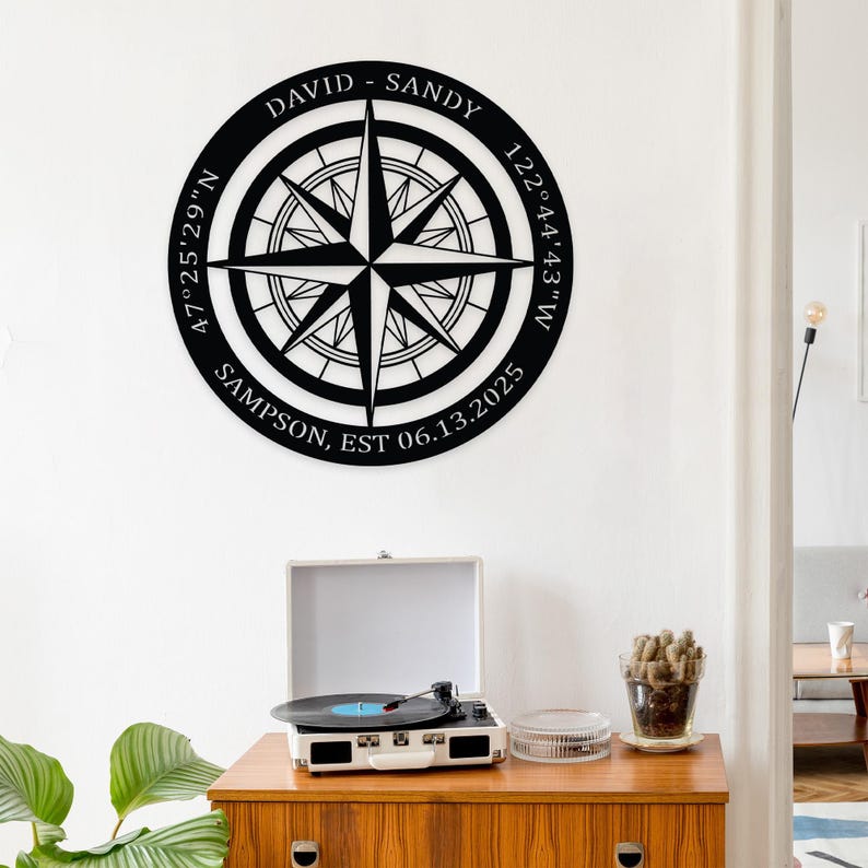 Compass Custom Metal Sign W/ GPS Coordinates Family Name and Date ...
