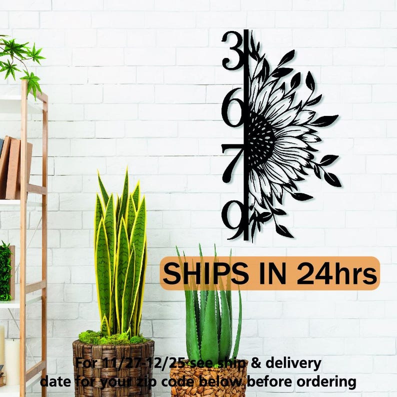 Personalized Floral House Number Sign, Custom Sunflower Address Sign ...