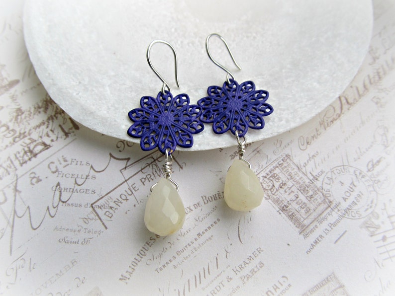 Purple Hand Painted Filigrees With Lemon Quartz Faceted Teardrops ...