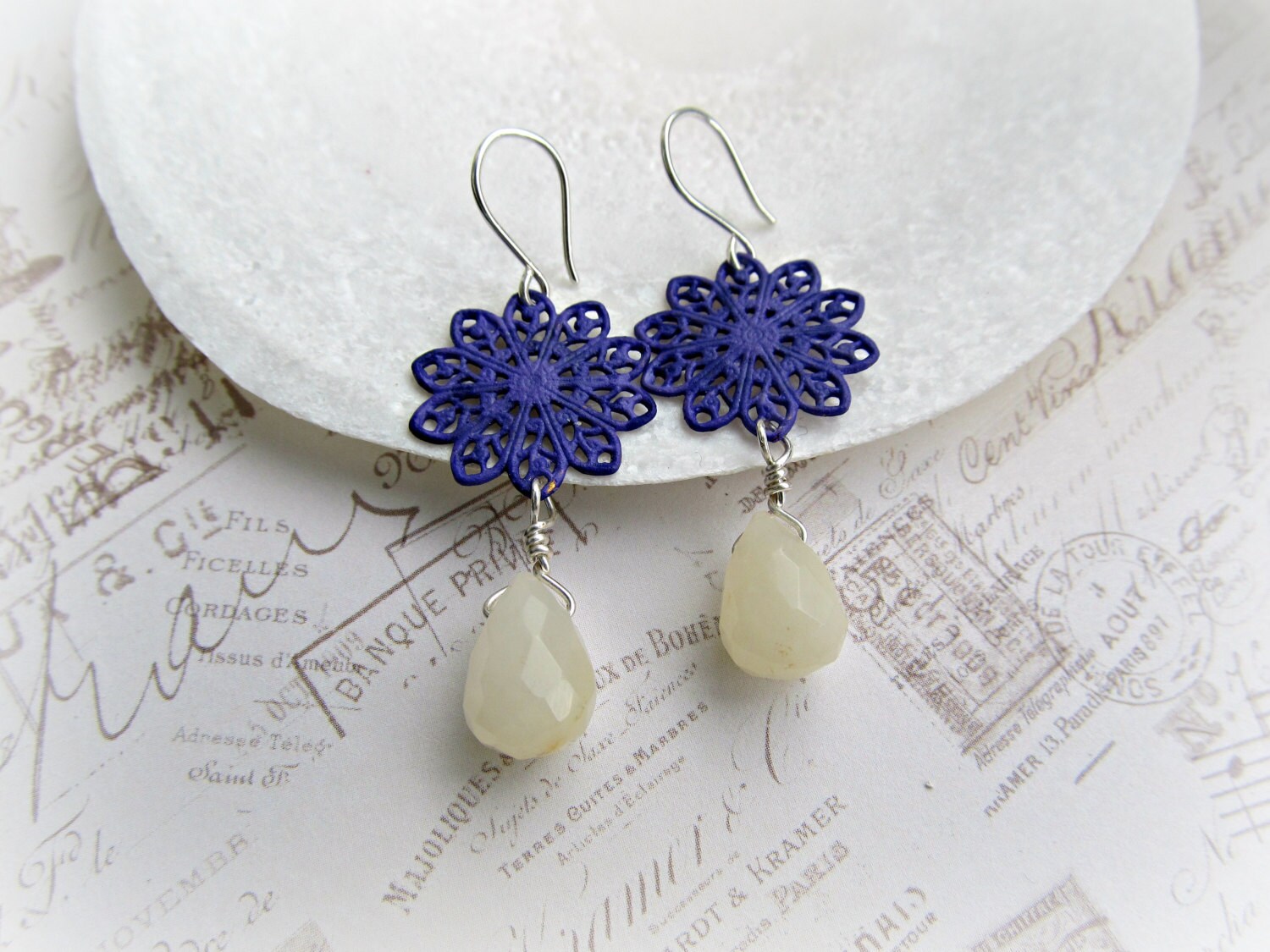 Purple Hand Painted Filigrees With Lemon Quartz Faceted - Etsy