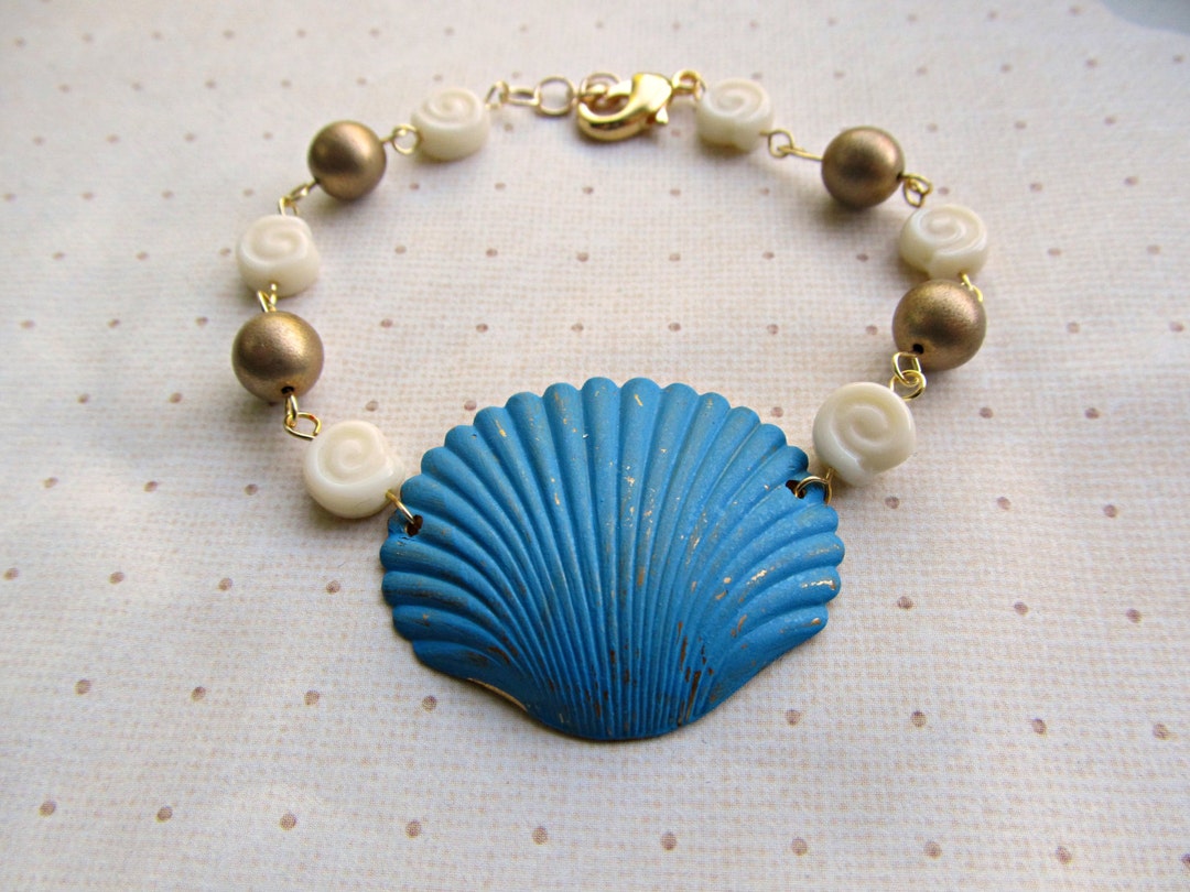 Hand Painted Blue Shell Bracelet, Shell Bracelet - Etsy
