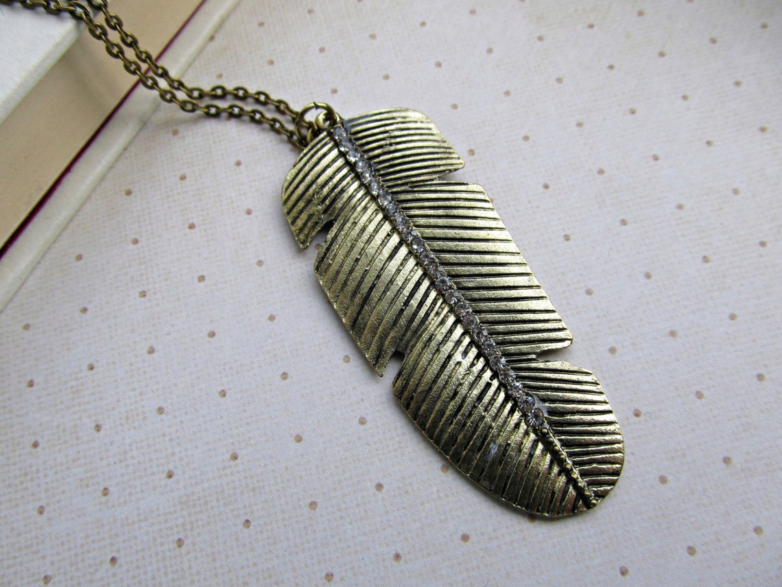 Long Feather Necklace, Crystal Feather Necklace - Etsy