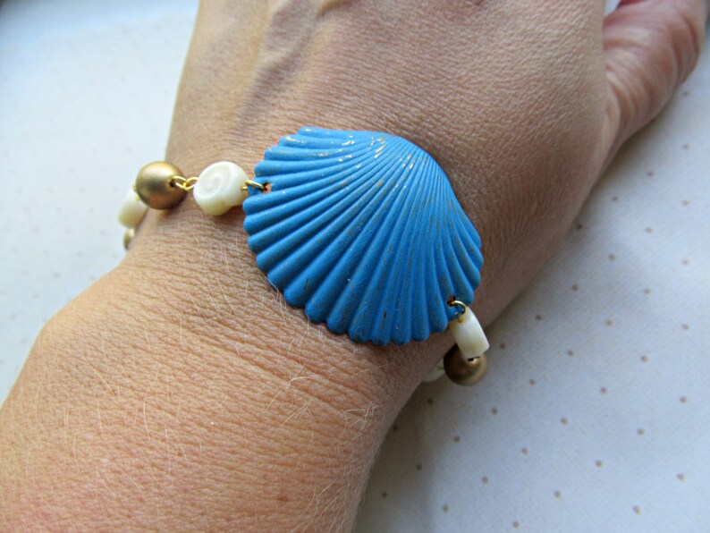 Hand Painted Blue Shell Bracelet, Shell Bracelet - Etsy