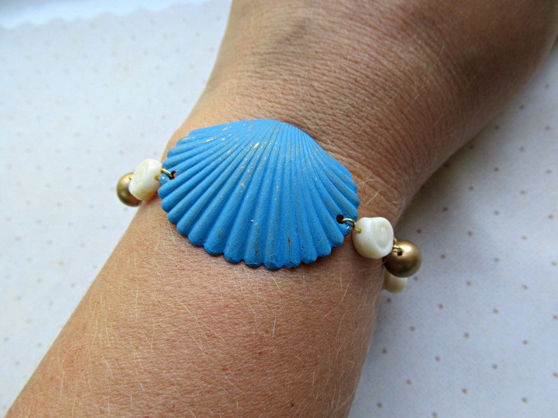Hand Painted Blue Shell Bracelet, Shell Bracelet - Etsy