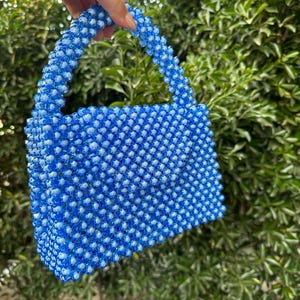 Blue Beaded Handmade Bag – Pearl Style Bridal Purse – Elegant Crystal ...