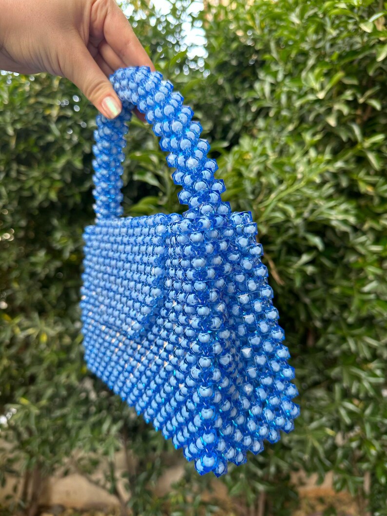 Blue Beaded Handmade Bag – Pearl Style Bridal Purse – Elegant Crystal ...