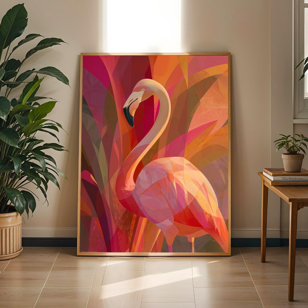 Geometric Flamingo Print: Abstract Bird Poster, Modern Home Decor - Etsy