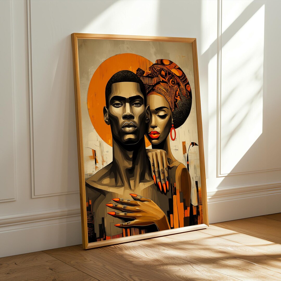 Afrocentric Geometric Figures Art Print: Orange, Black, Beige Boho ...