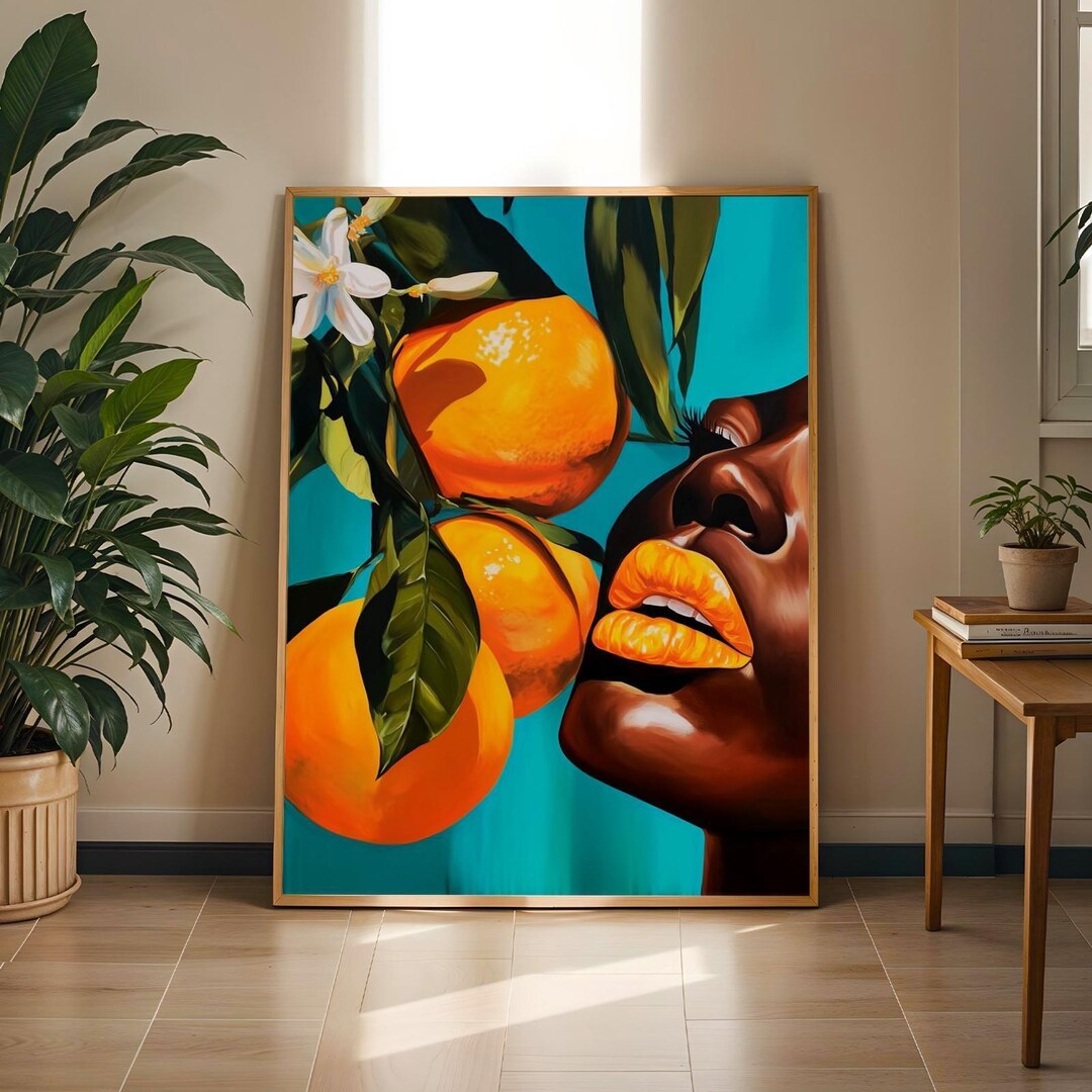 Stylized Abstract Portrait Art Print - Orange and Teal | Black Art ...