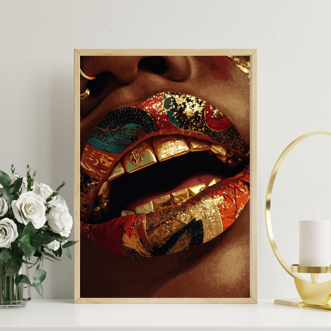 Afrocentric Gold Grillz Lips Art Print: Hip Hop Urban Wall Decor - Etsy