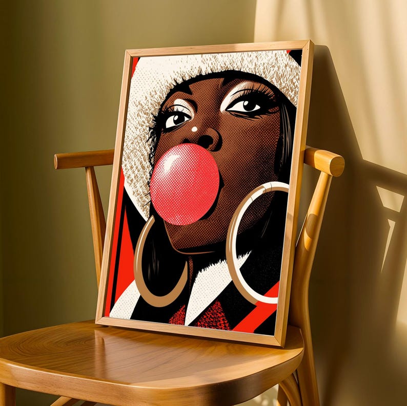 Impresión retro de arte pop chicle: decoración en rojo, marrón y negro ...