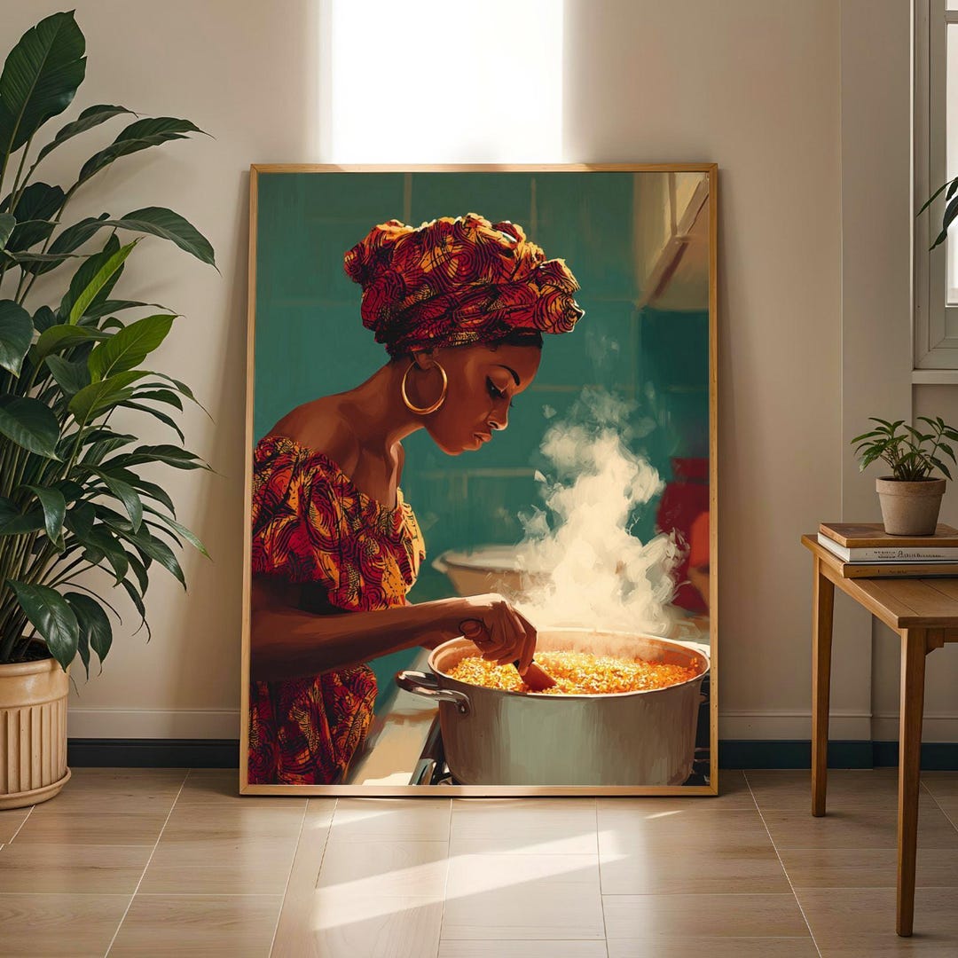 African Woman Cooking Jollof Art Print, Afrocentric Kitchen Decor - Etsy