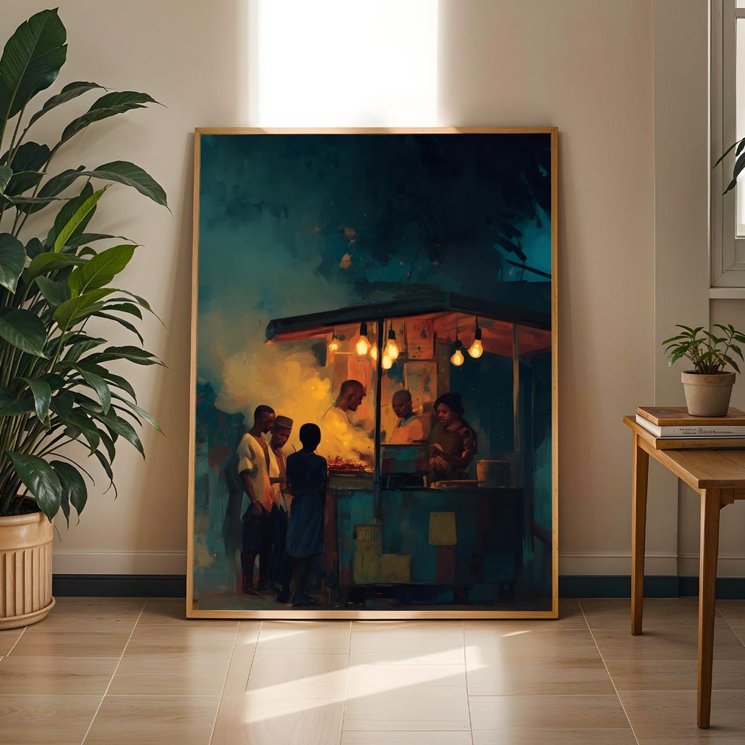 Suya Street Market Art Print | Nigerian Night Food Scene | African ...