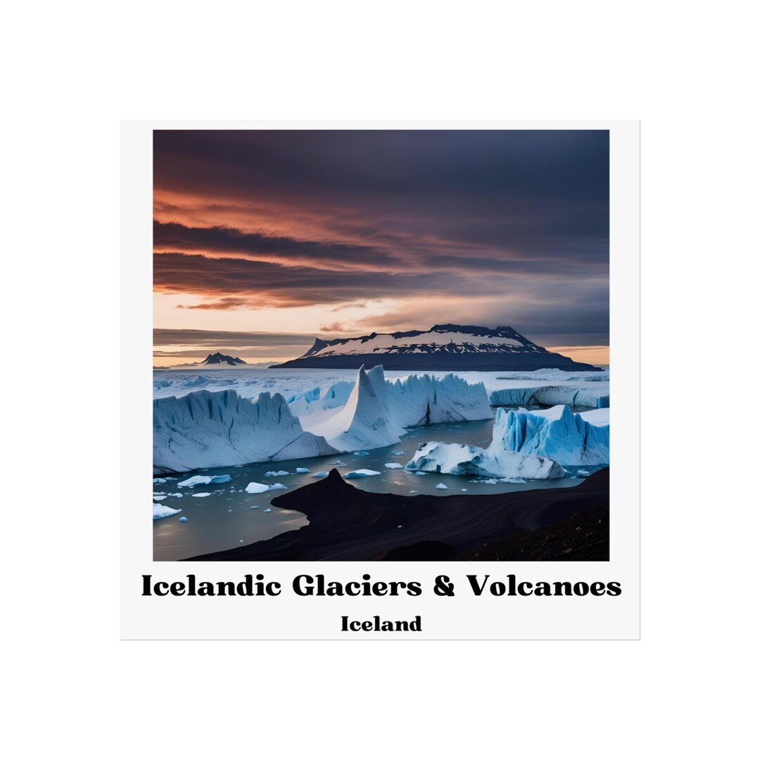 Icelandic Glaciers & Volcanoes Art Poster, Wall Decor, Nature Print ...