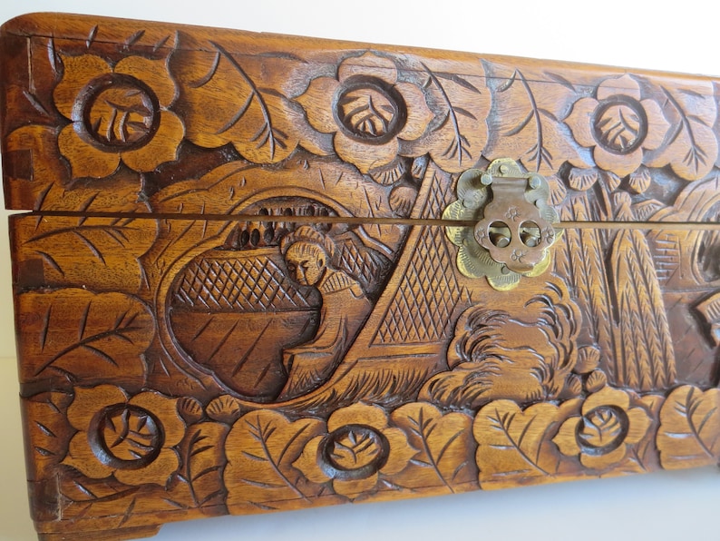 Carved Wooden Box - Vintage Asian Inspired Carved - Etsy
